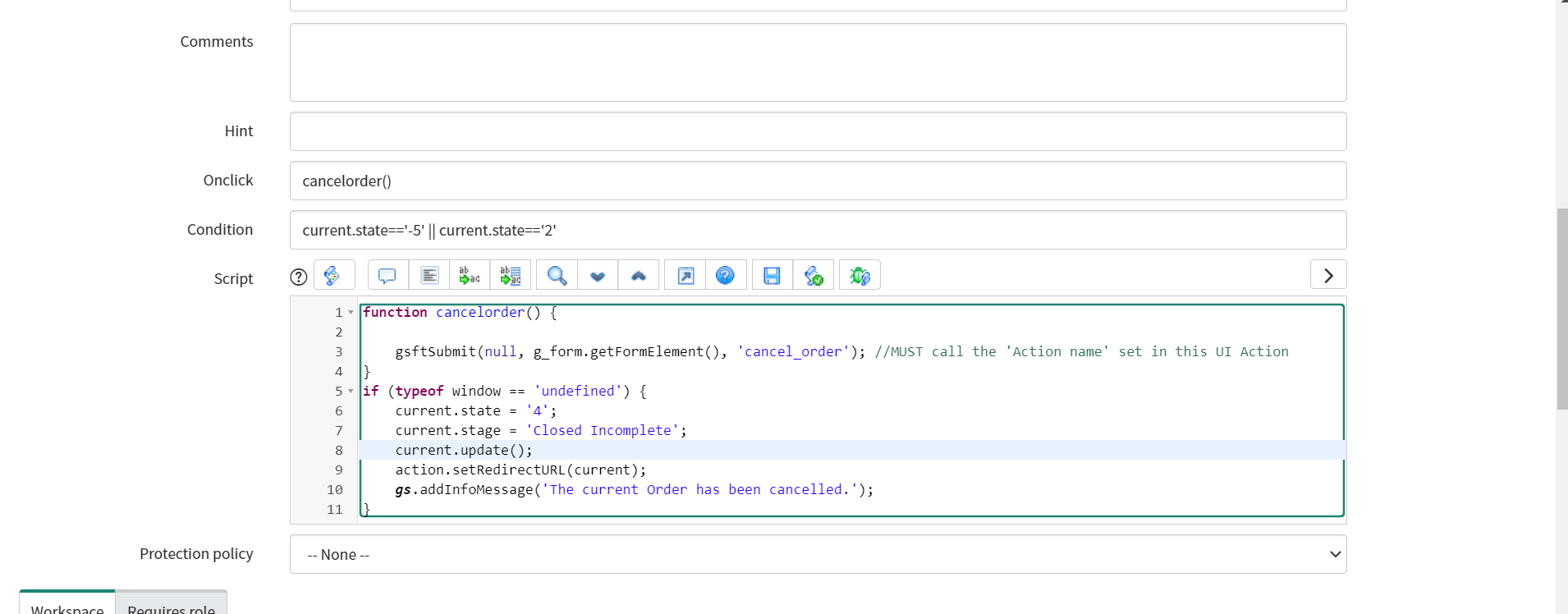 Solved: Need to add "Cancel" UI action button on change fo... - ServiceNow Community